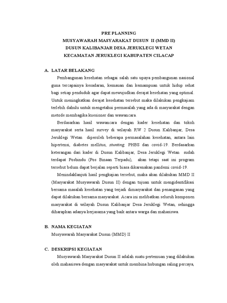 Pre Planning MMD 2 | PDF