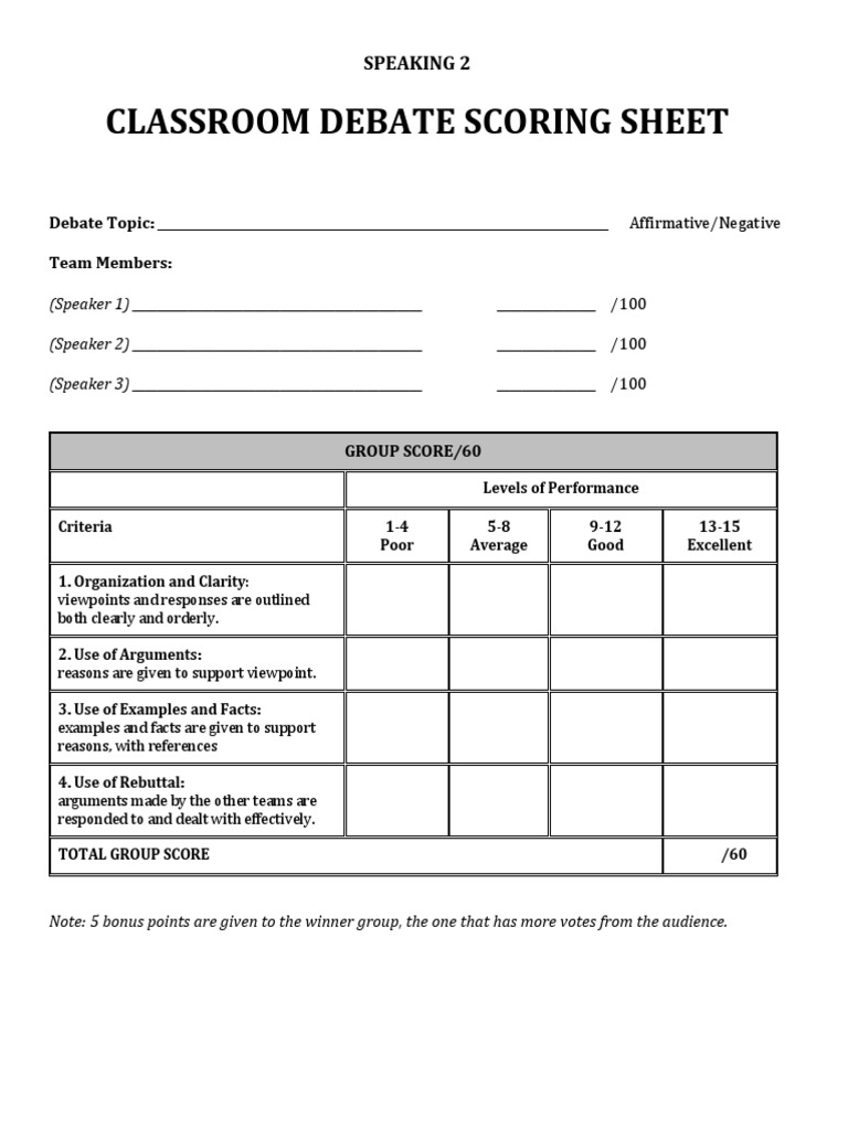 Debate Scoring Sheet 2021 | PDF | Nonverbal Communication | Argument