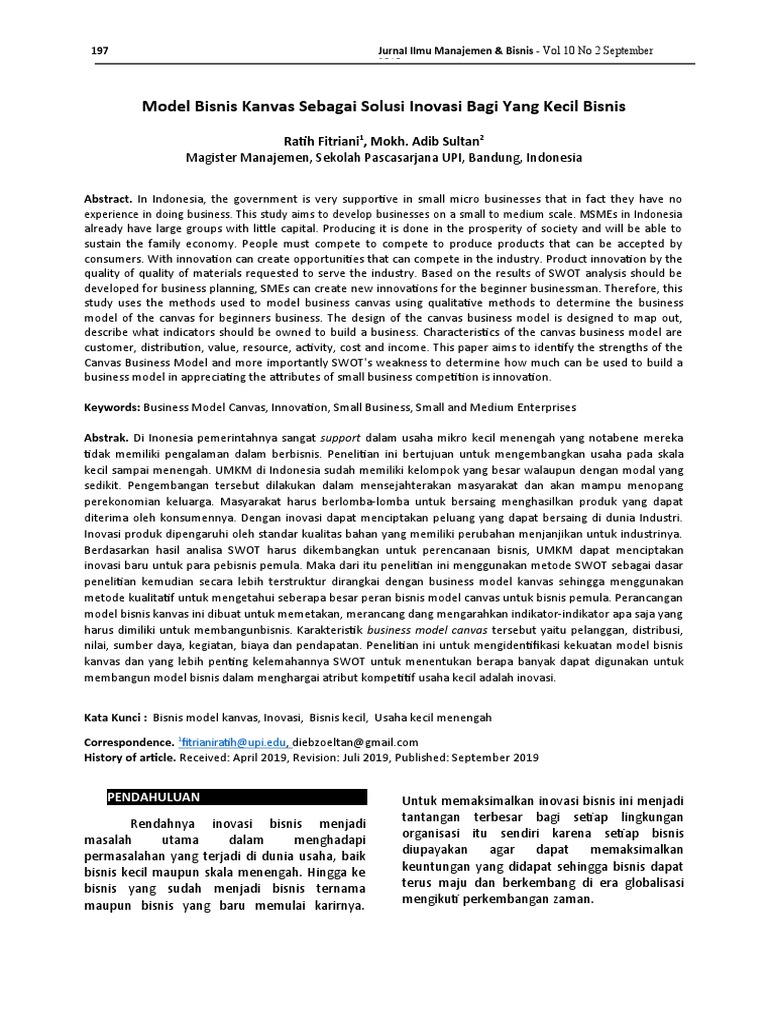 Model Bisnis Kanvas Sebagai Solusi Inovasi Bagi Yang Kecil Bisnis | PDF ...
