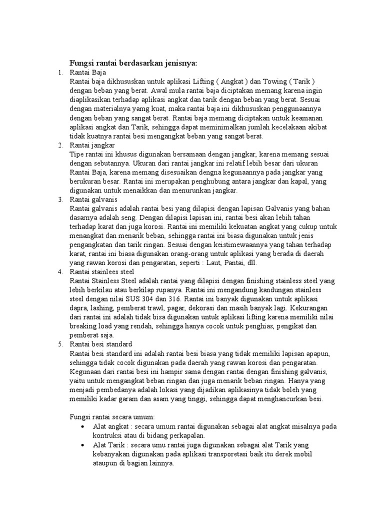 Fungsi Rantai Berdasarkan Jenisnya | PDF