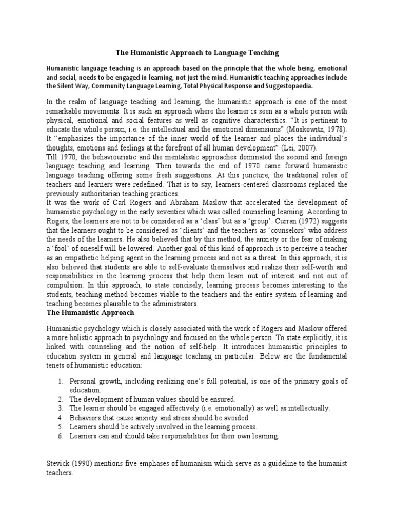 The Humanistic Approach | PDF | Humanistic Psychology | Learning