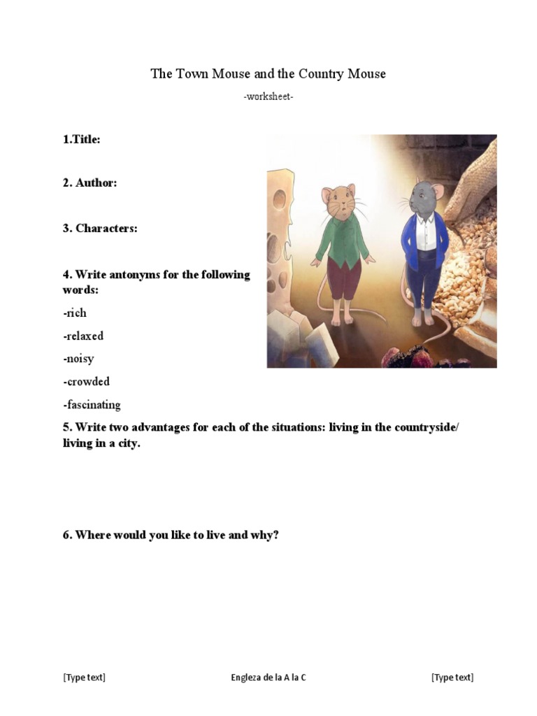 The Town Mouse and The Country Mouse | PDF | Language Arts & Discipline ...