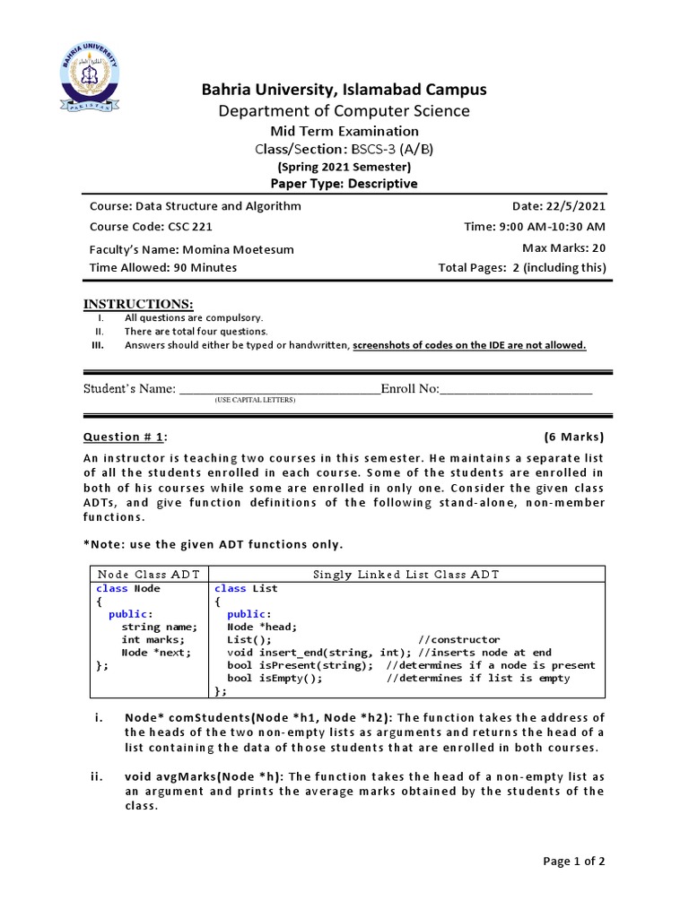 Bahria University, Islamabad Campus: Department of Computer Science ...