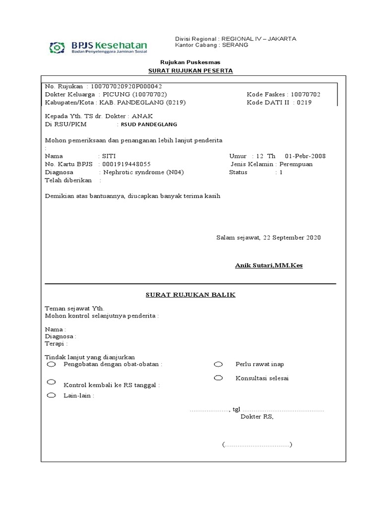Surat Rujukan Bpjs Ofline | PDF