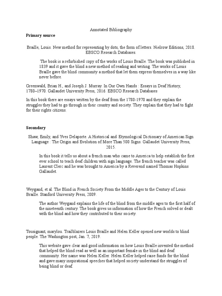 Annotated Bibliography | PDF | Sign Language | Helen Keller