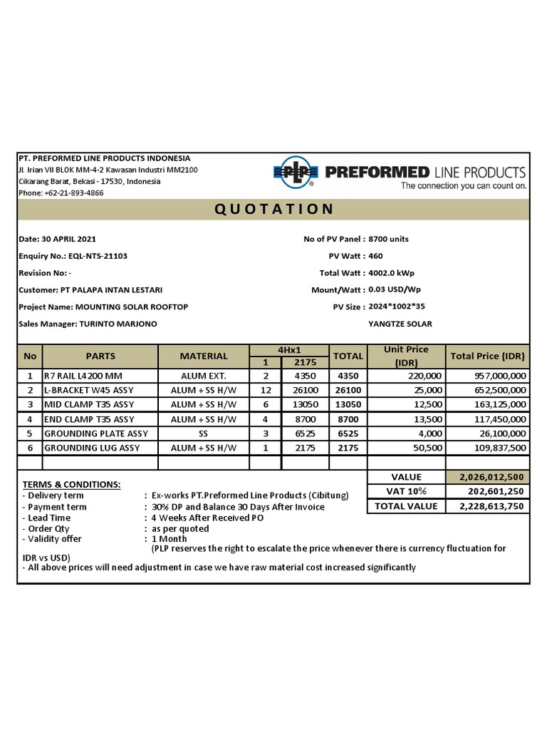 Solar Rooftop Mounting Quotation | PDF | Renewable Electricity ...