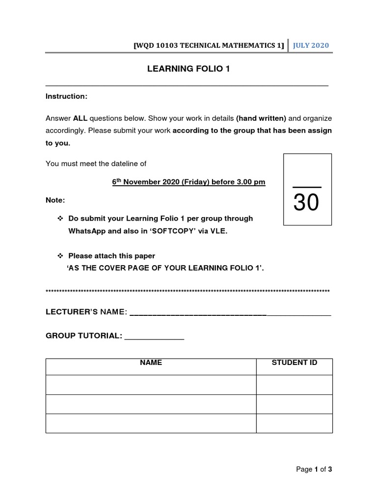 Learning Folio 1: (WQD 10103 Technical Mathematics 1) | PDF | Area | Angle