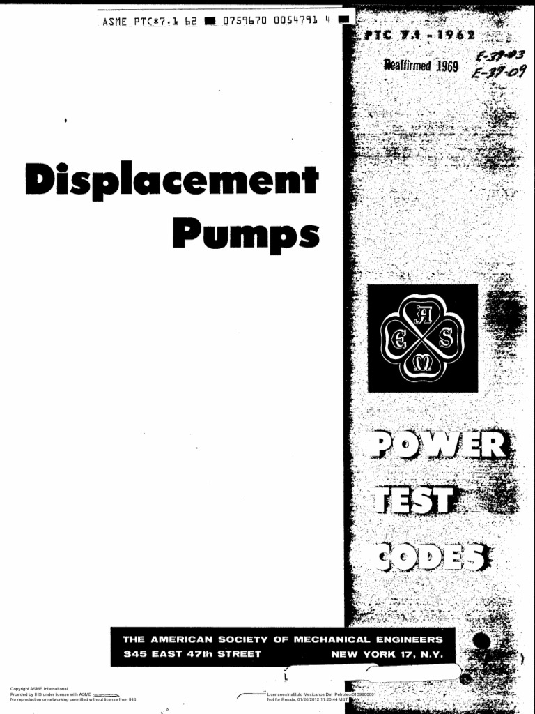 ASME PTC 7.1 Displacement Pumps | PDF | Horsepower | Pressure