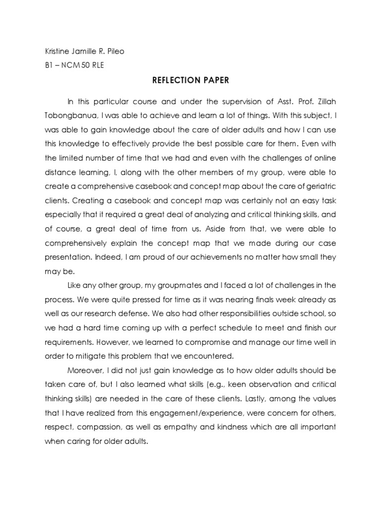 NCM 50 RLE Reflection Paper | PDF