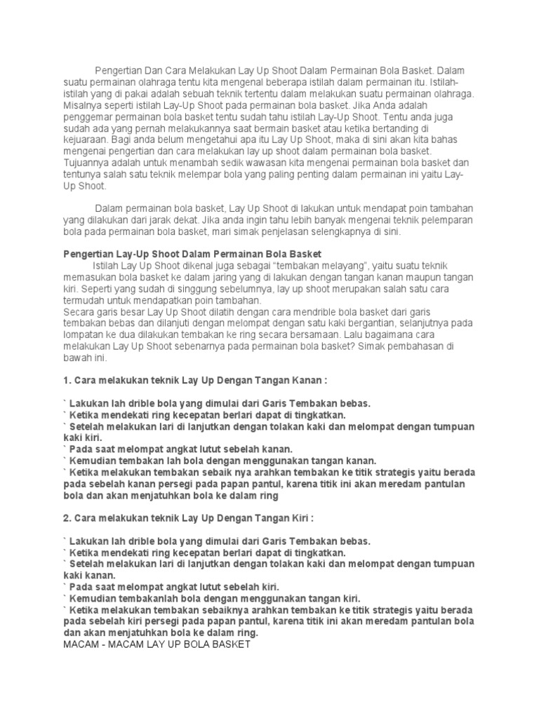 Pengertian Dan Cara Melakukan Lay Up Pivot Shoot Dalam Permainan Bola