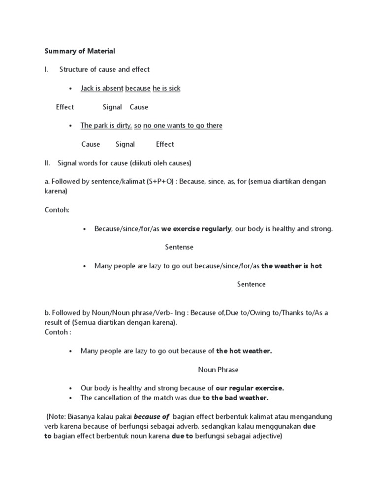 Materi Cause Effect | PDF | Adjective | Noun