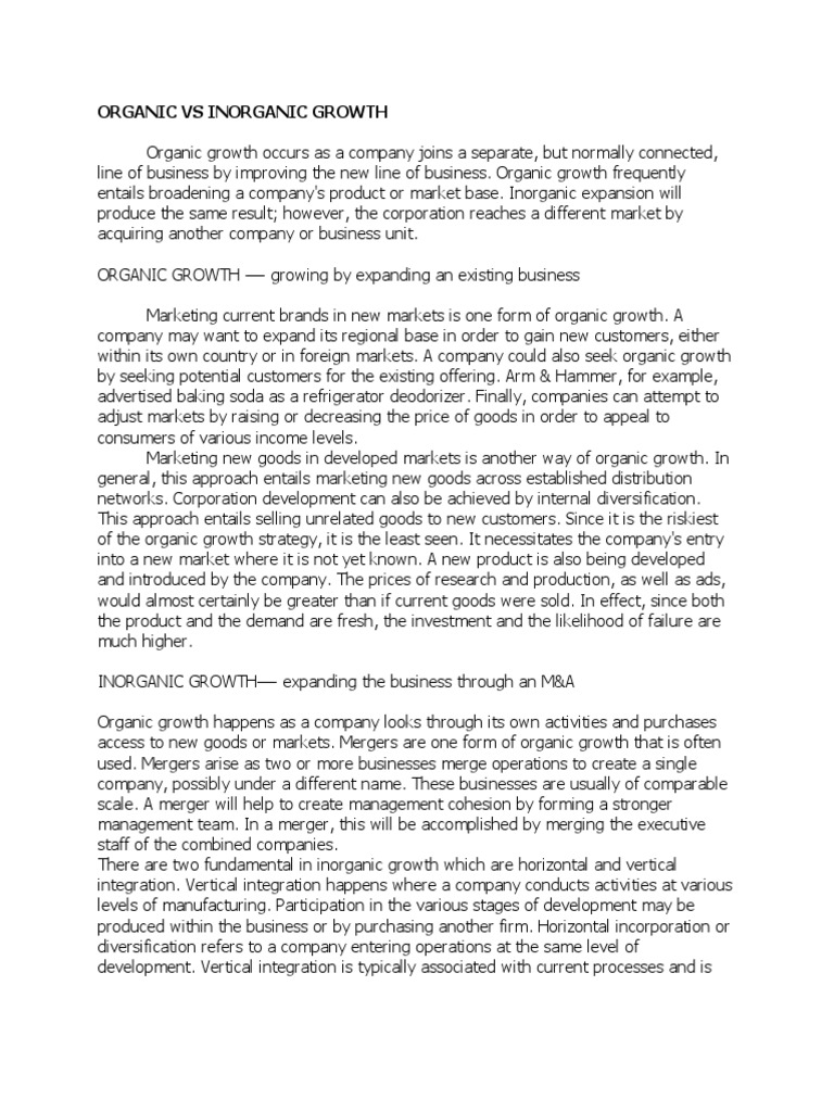 Organic Vs Inorganic Growth | PDF | Marketing | Mergers And Acquisitions