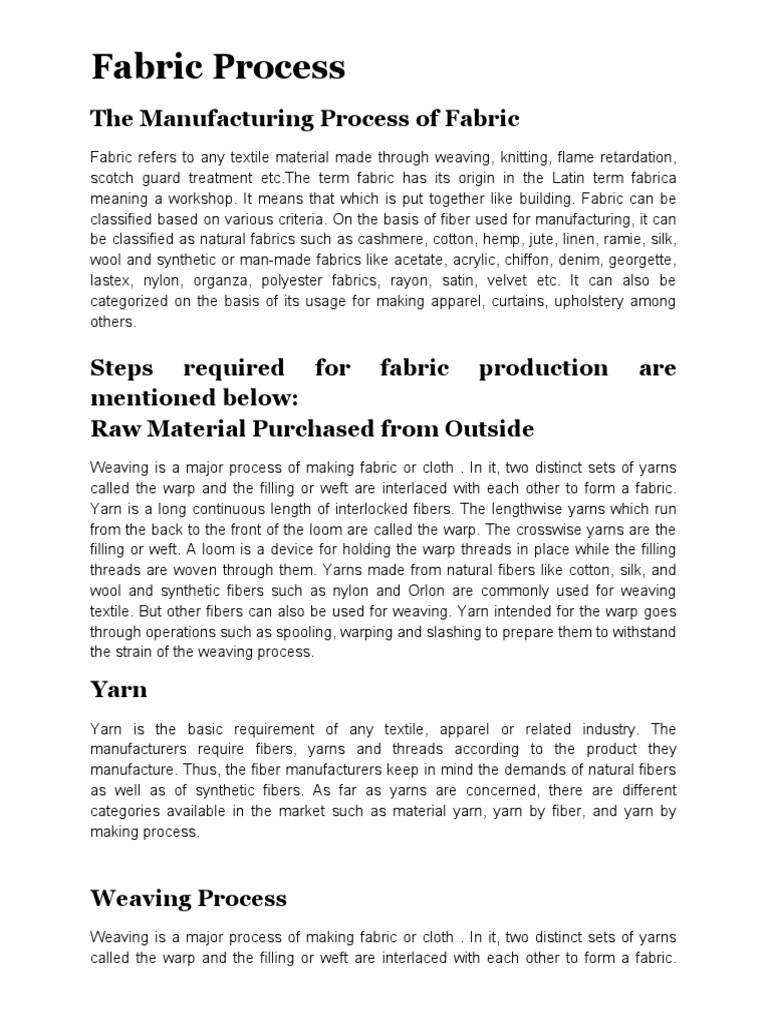 The Manufacturing Process of Fabric | PDF | Nonwoven Fabric | Textiles