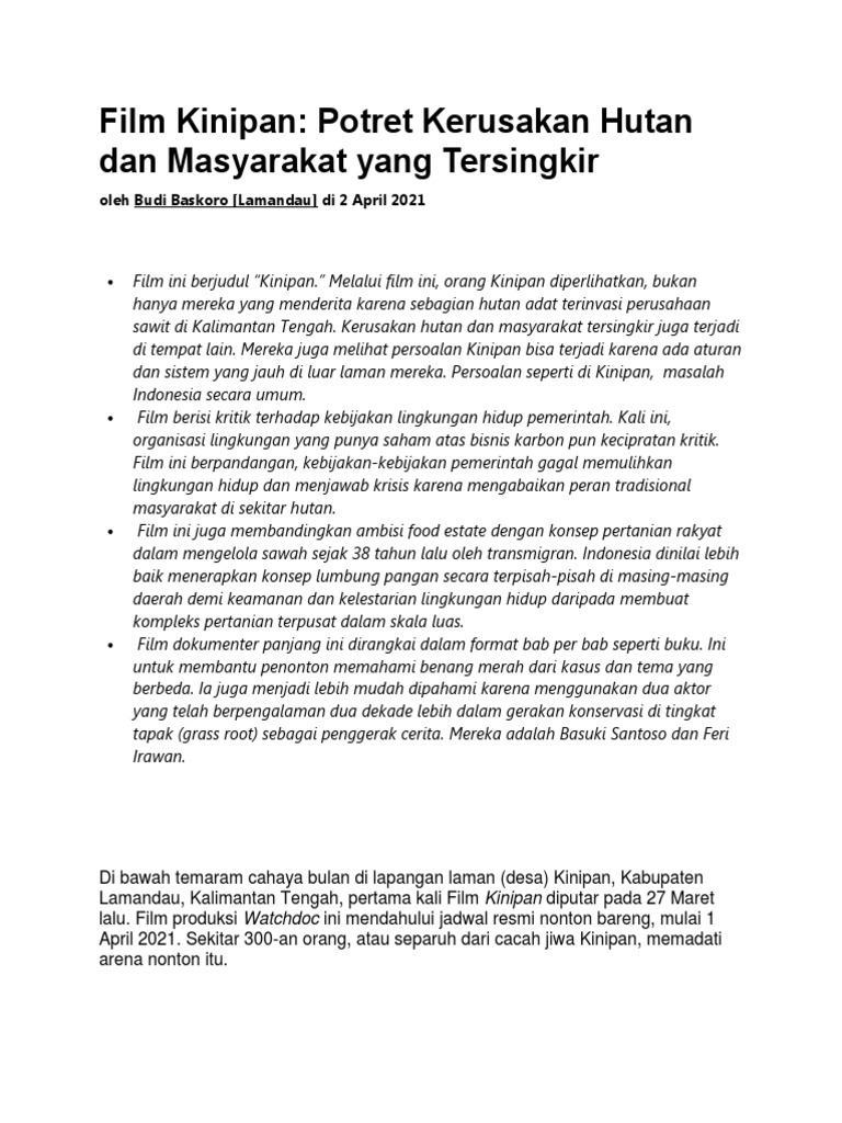 Narasi Film Kinipan | PDF