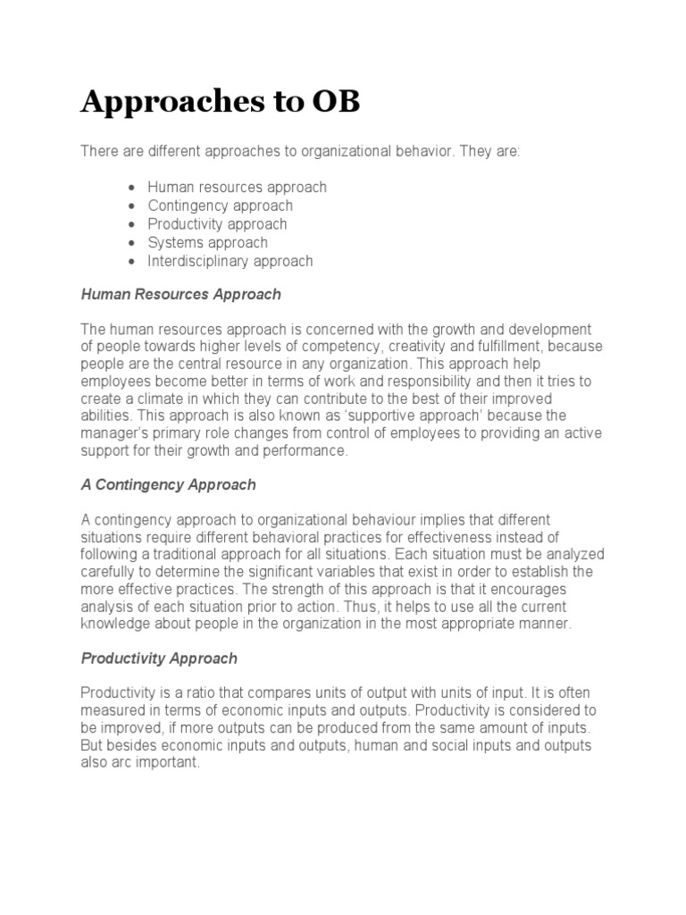 Approaches To OB: Human Resources Approach | PDF | Systems Theory | System