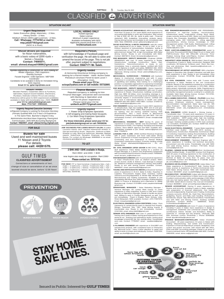 Classified Advertising: Gulf Times | PDF | Qatar | Warehouse