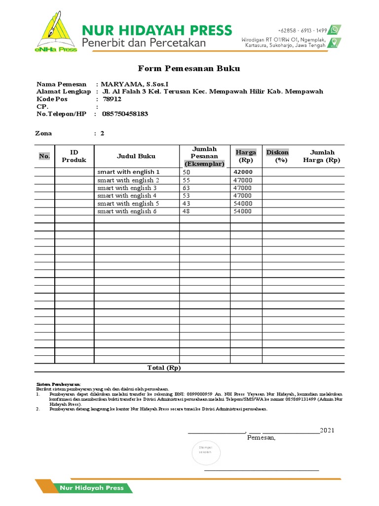 02 Form Pemesanan TH 2021 | PDF