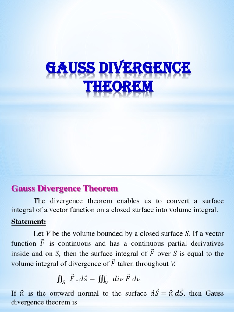 2.7 - Gauss Divergence Theorem | PDF | Teaching Mathematics | Calculus