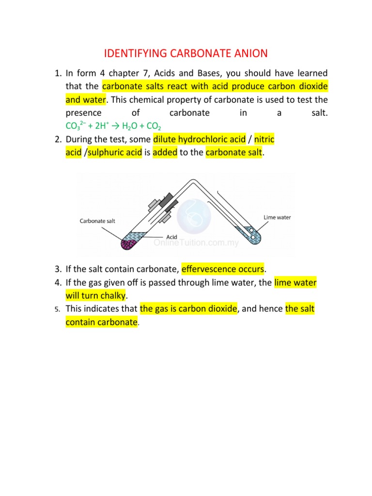 Testing for Carbonate Ions | PDF
