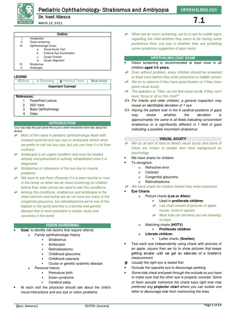 (OPHTHA) 7.1-Pediatric Ophthalmology-Strabismus and Amblyopia - Dr ...