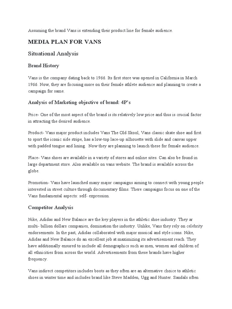Media Plan For Vans: Situational Analysis | PDF | Advertising | Target ...