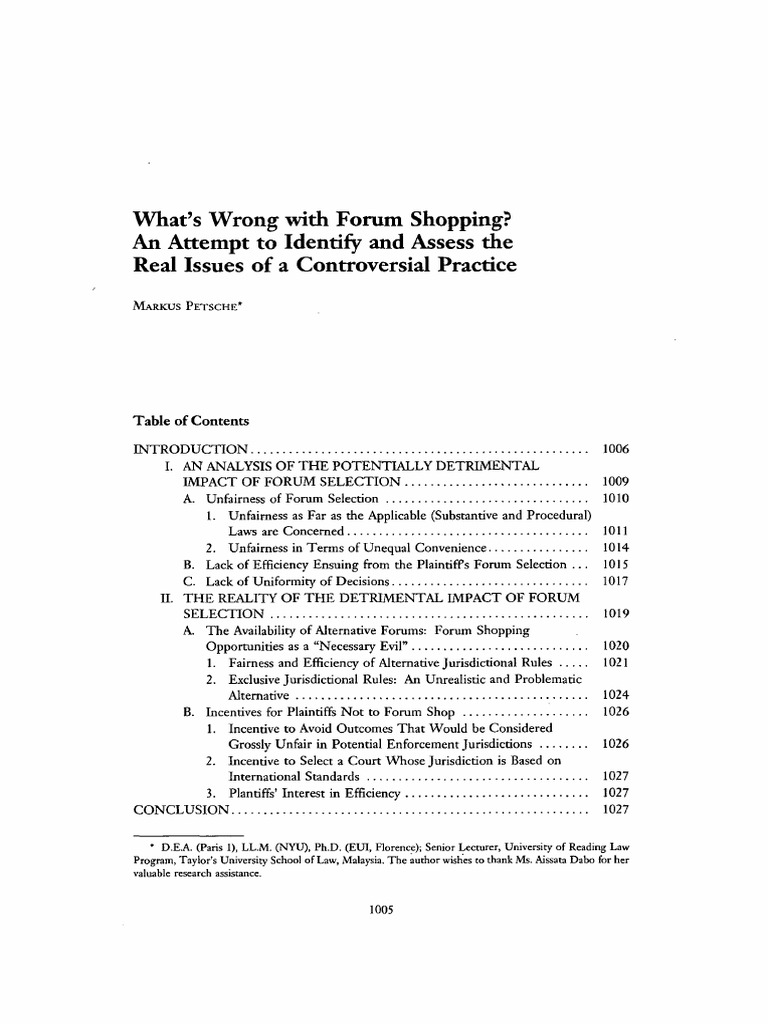 What's Wrong With Forum Shopping? | PDF | Judiciaries | Common Law