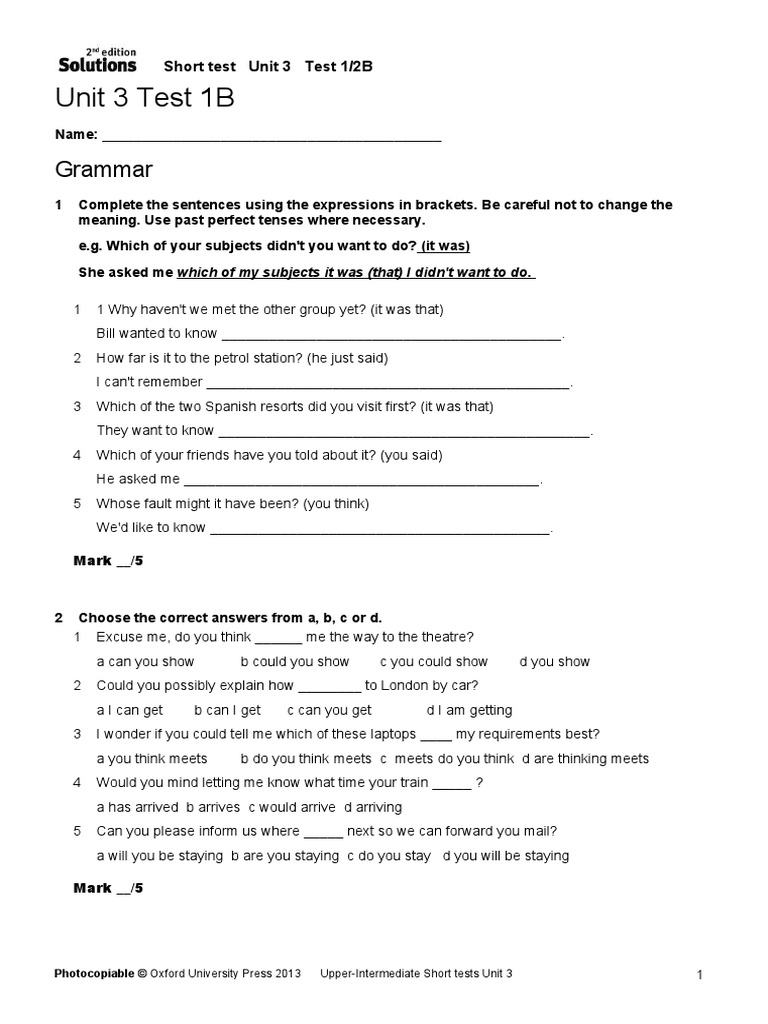 Upp-Int Short Tests Unit 03 1B 2B | PDF | Linguistics Upp-Int Short Tests Unit 03 1B 2B | PDF | Linguistics