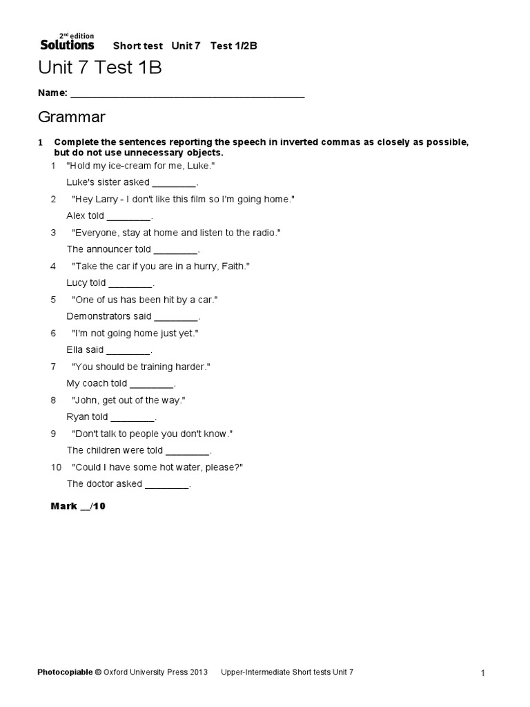 Upp-Int Short Tests Unit 07 1B 2B | PDF | English Language | Lawn Upp-Int Short Tests Unit 07 1B 2B | PDF | English Language | Lawn