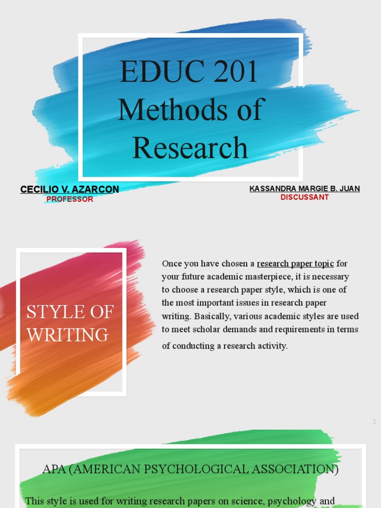 EDUC 201 Methods of Research | PDF | Citation | Academic Publishing