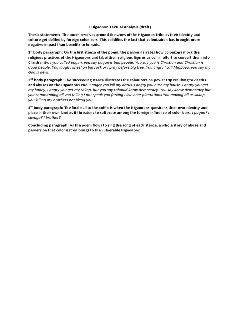 Higaonon Poem: Colonization's Impact | PDF | Social Science | History