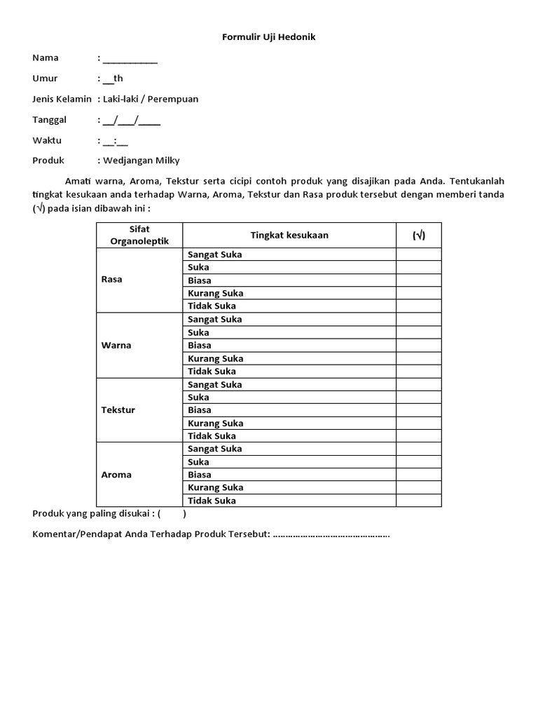 Formulir Uji Hedonik | PDF