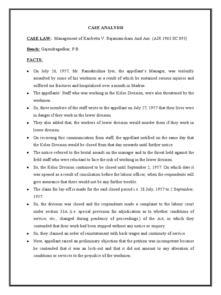 Labour Law Case Analysis | PDF | Lockout (Industry) | Layoff