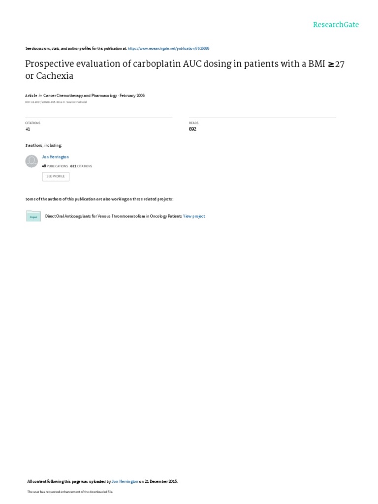 Prospective Evaluation of Carboplatin AUC Dosing in Patients With A BMI ...