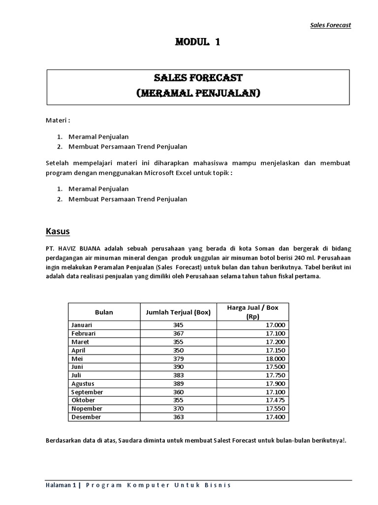 Modul 1 AKB Sales Forecast 12 Bulan | PDF