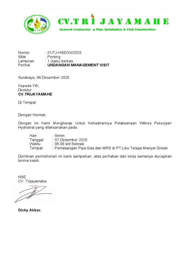 Surat Undangan Management Visit | PDF