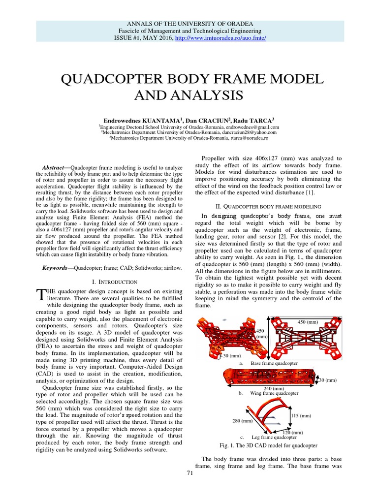 Analysis of a Quadcopter Body Frame Design Using Solidworks Finite ...