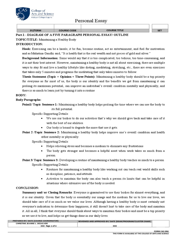 Catabui Healthy Body Personal Essay | PDF | Essays | Human Nature