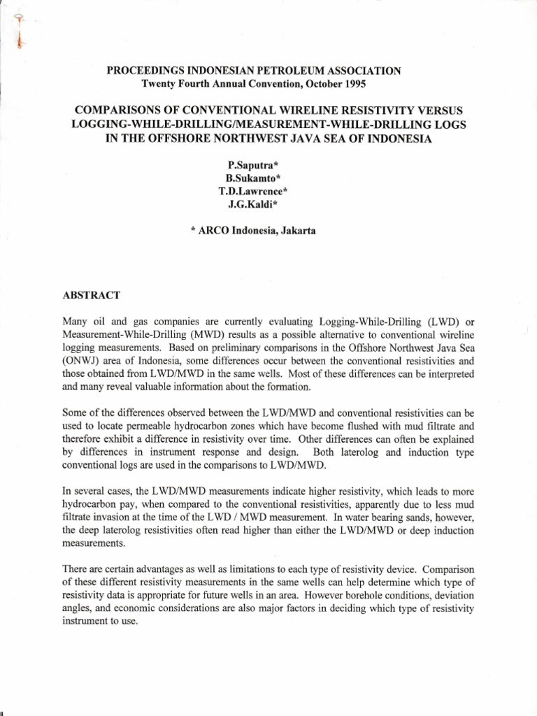 Comparisons of Conventional Wireline Resistivity Versus LWD | PDF ...