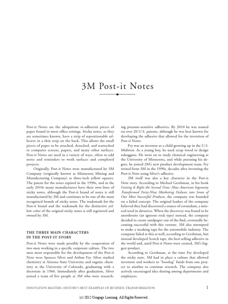 3M Post-It Notes: The Three Main Characters in The Post-It Story | PDF ...