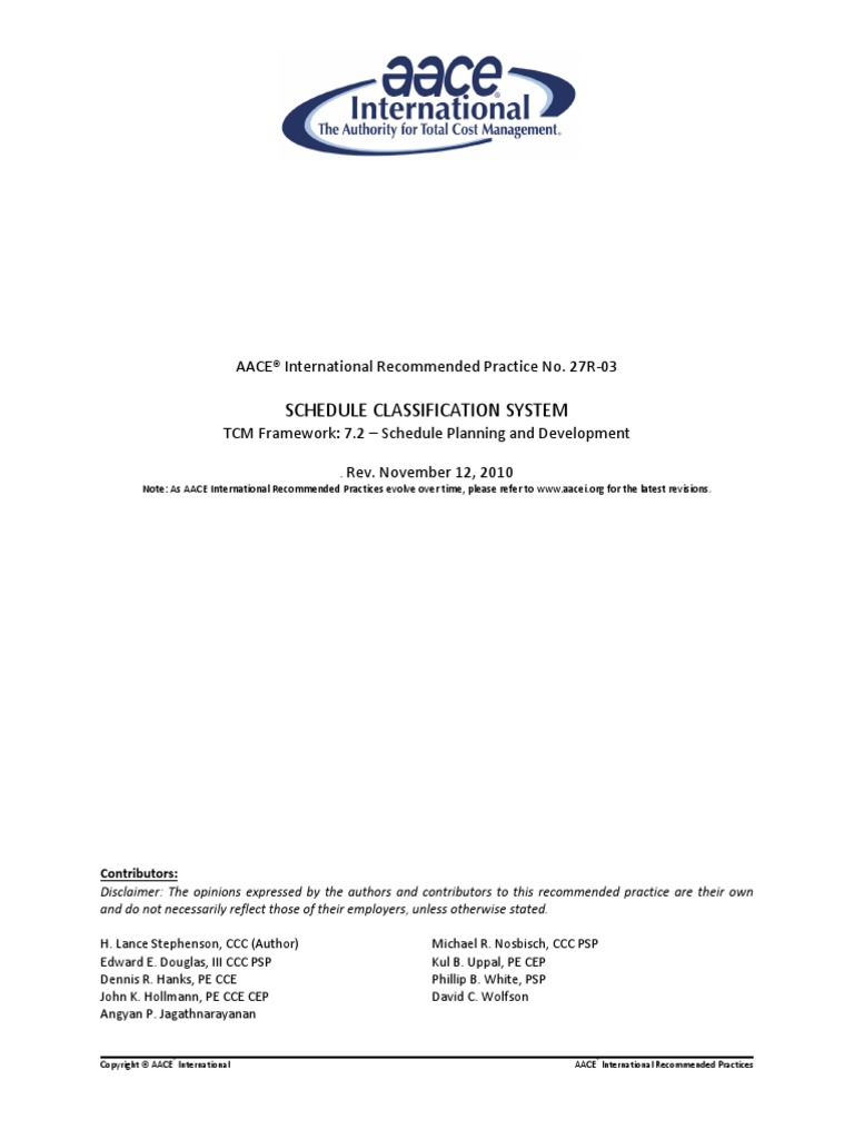 27r-03 Schedule Classification System | PDF | Feasibility Study ...