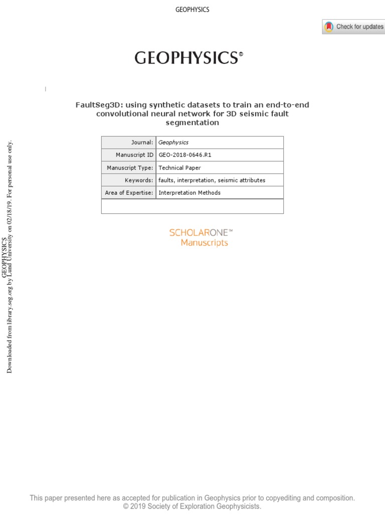 Wu - 2019-FaultSeg3D Using Synthetic Datasets To Train An End-To-End ...