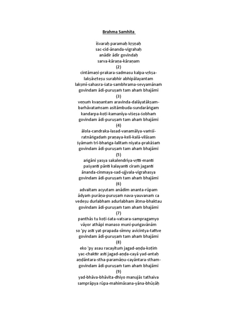 Brahma Samhita English | PDF | Worship | Brahman