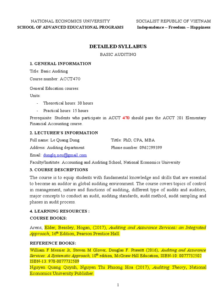 Basic Auditing Syllabus - 2020 | PDF | Academic Dishonesty | Audit