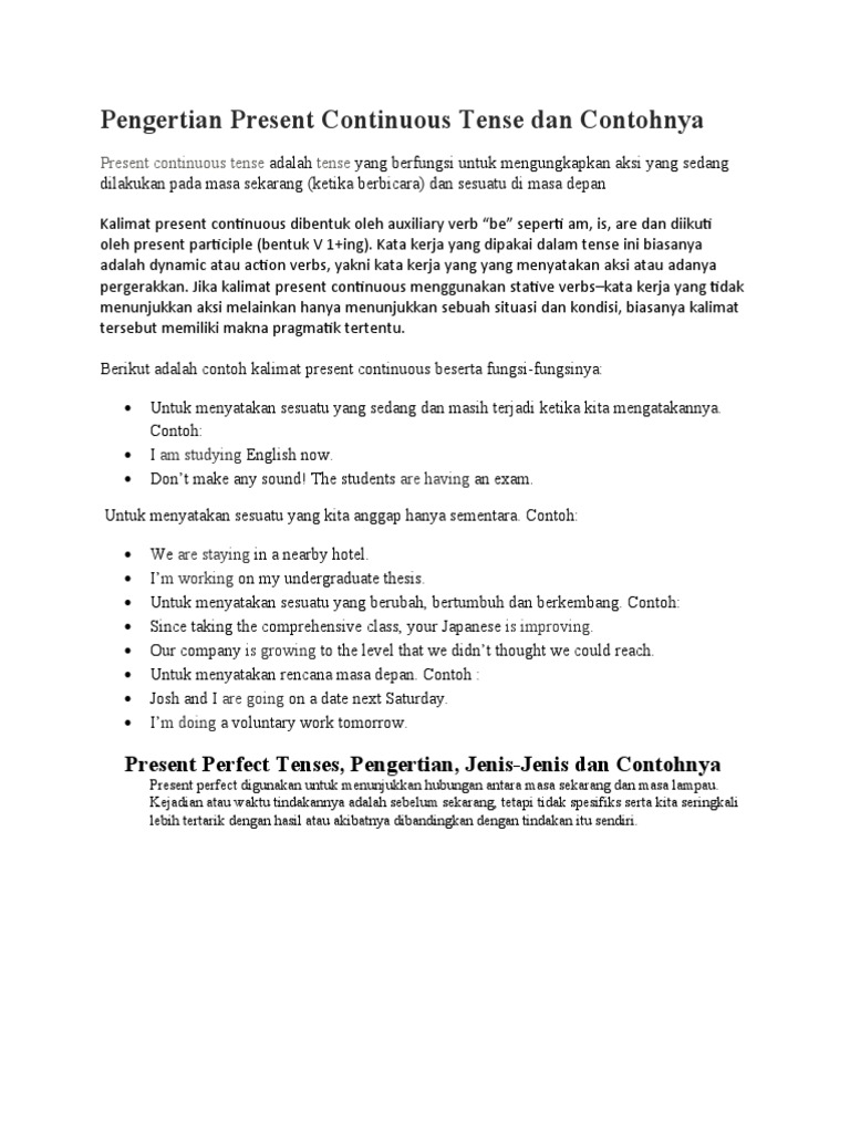 Pengertian Present Continuous Tense Dan Contohnya | PDF