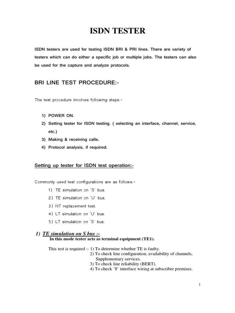 Isdn Tester: Bri Line Test Procedure | PDF | Computer Architecture ...