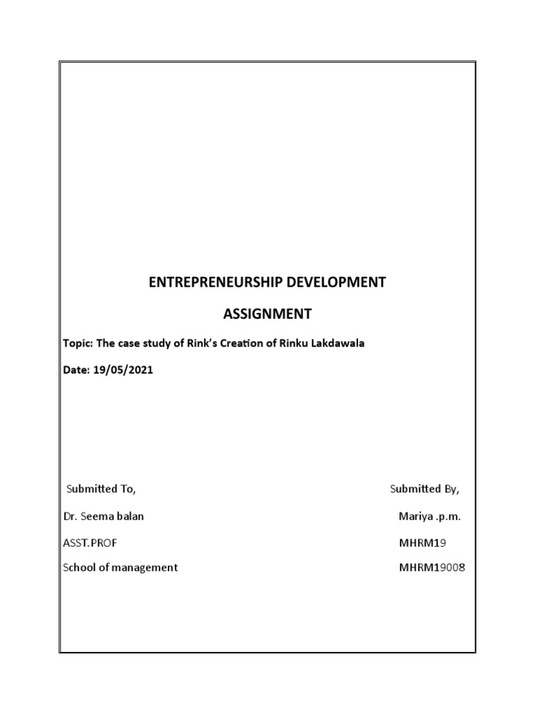 ENTREPRENEURSHIP DEVELOPMENT Assignment 2 | PDF | Entrepreneurship ...