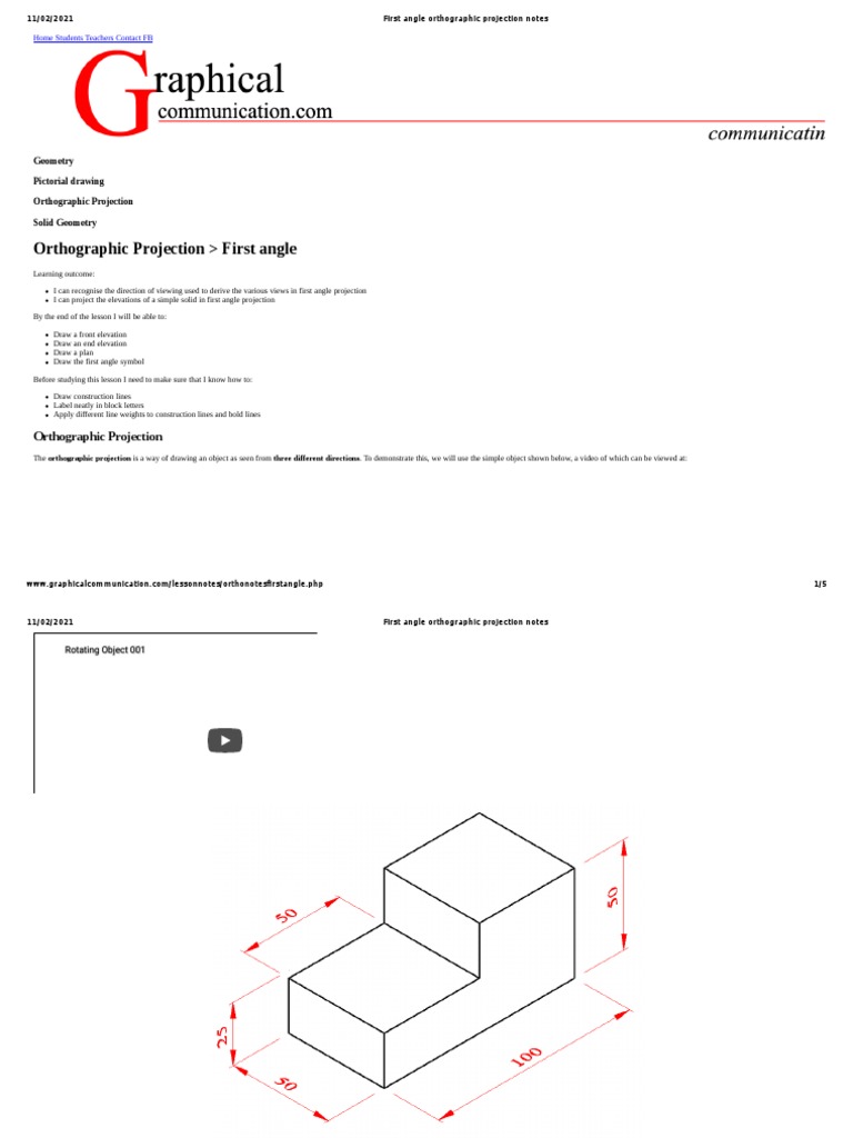 First Angle Orthographic Projection Notes | PDF | Classical Geometry ...