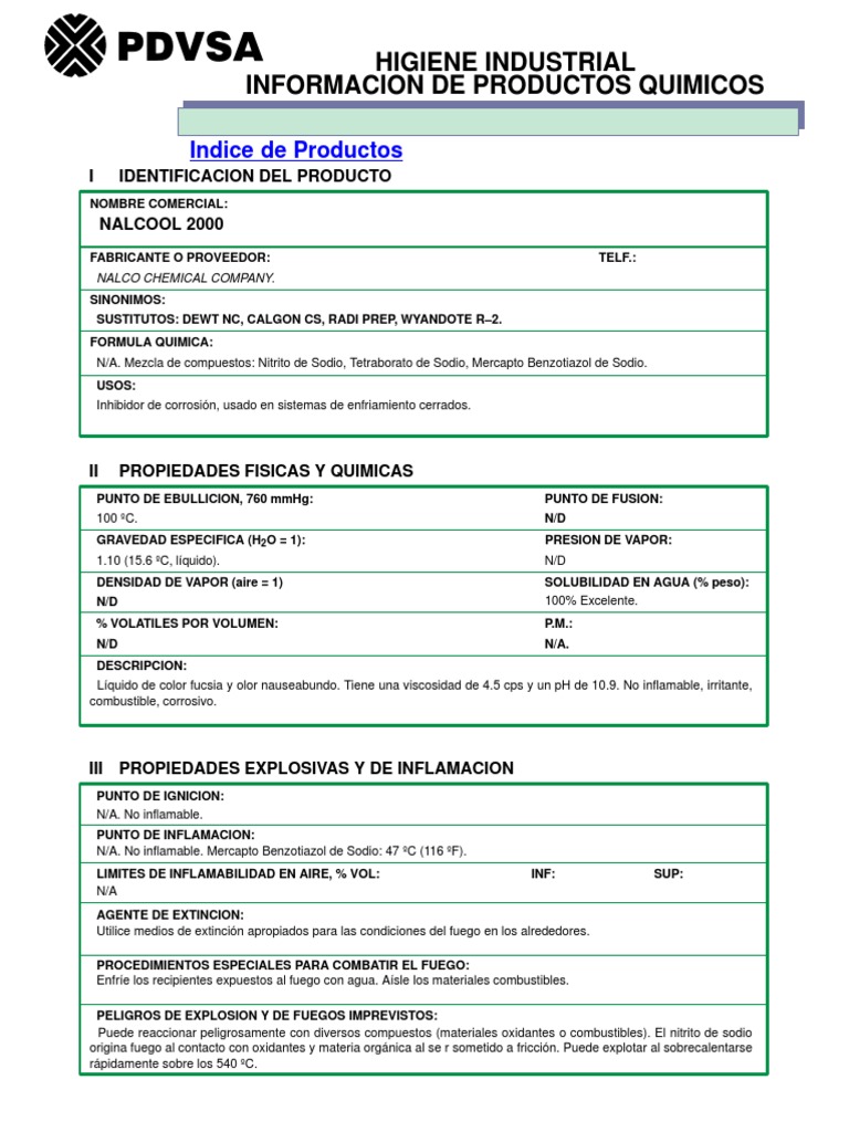 Nalcool 2000 | PDF | Sodio | Seguridad y salud ocupacional