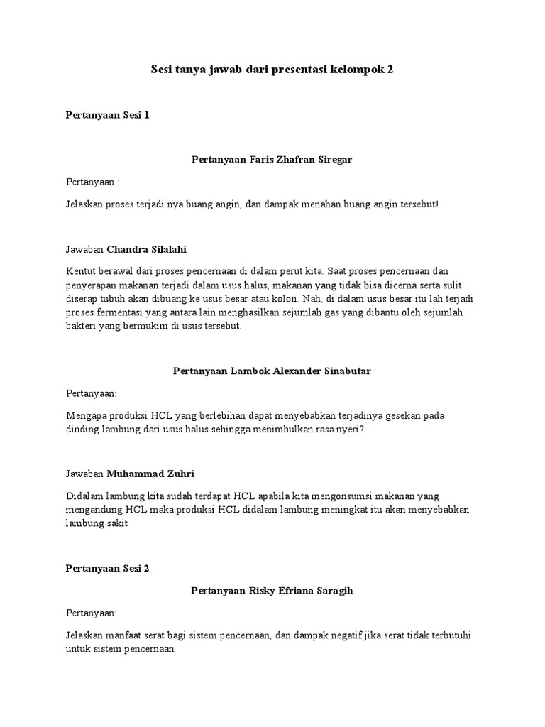 Sesi Tanya Jawab Presentasi KEL 2.. | PDF