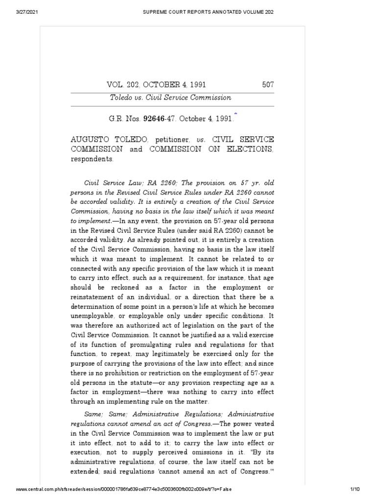 Toledo vs. Civil Service Commission, 202 SCRA 507 | PDF | Decree ...